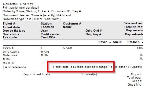 Ticket date is outside allowable range error when posting tickets